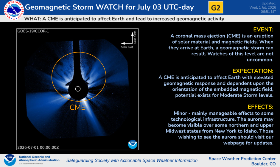 Moderate Geomagnetic Storm Watch for 03 July (UTC) | NOAA / NWS Space ...