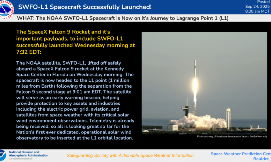 SWFO-L1 Successfully Launched! | NOAA / NWS Space Weather Prediction Center